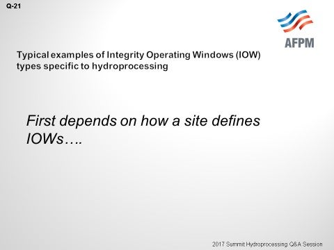 Question 21: What are some of your typical examples of integrity operating window (IOW) types ...